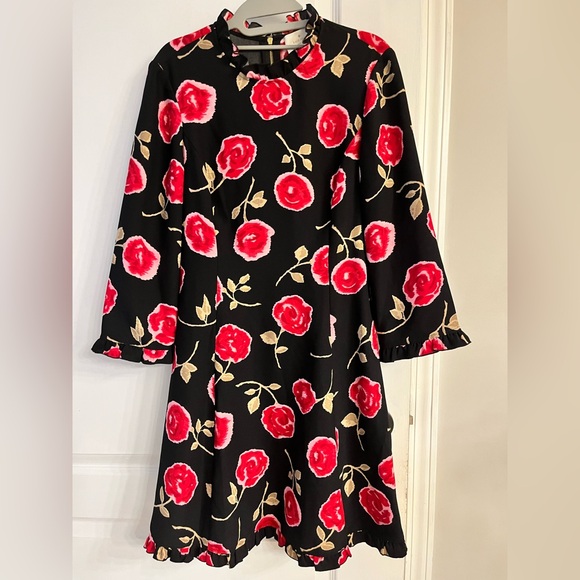 kate spade | Dresses | Kate Spade Black Dress With Red Floral Pattern ...